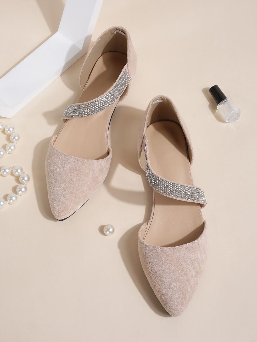 Rhinestone Decor Point Toe Faux Suede Ballet Flats | SHEIN USA