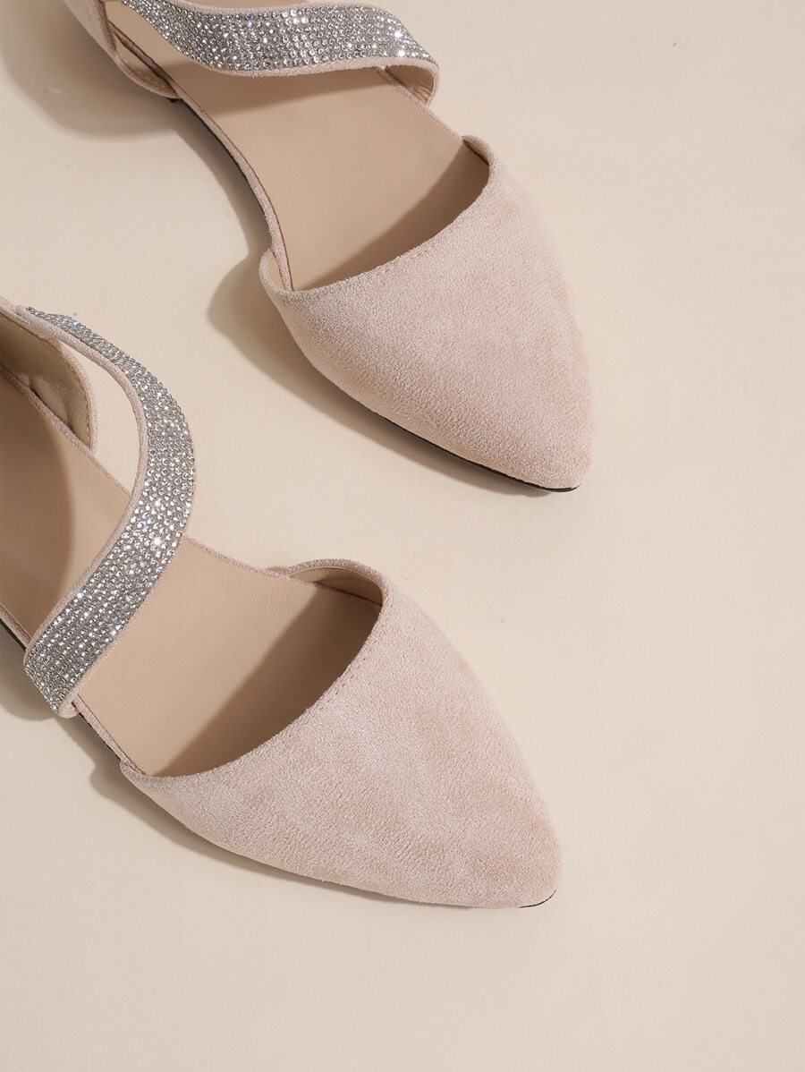 Rhinestone Decor Point Toe Faux Suede Ballet Flats | SHEIN USA