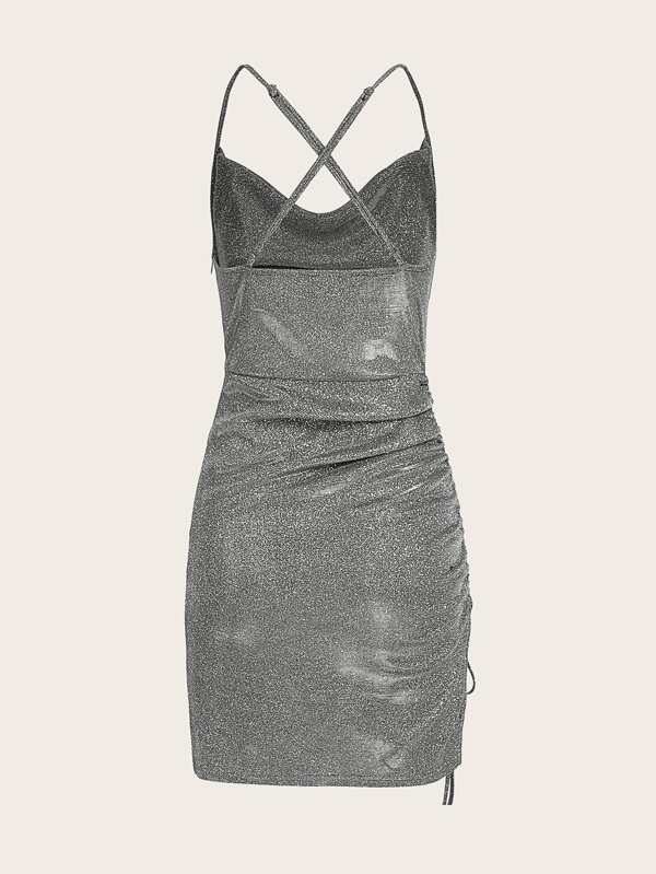 Shein Bae Crisscross Backless Ruched Glitter Bodycon Dress Shein Usa
