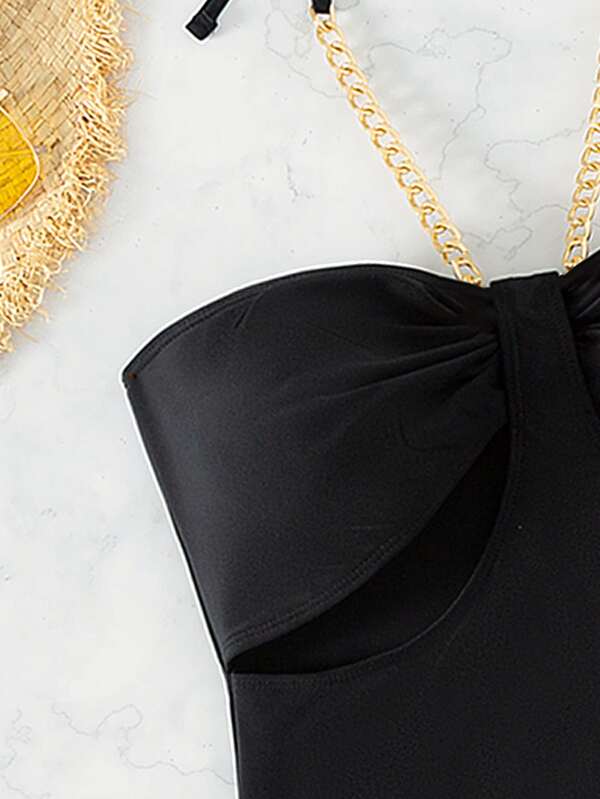 Chain Linked Cut Out One Piece Swimsuit Shein Usa