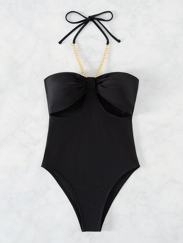 Chain Linked Cut Out One Piece Swimsuit Shein Usa