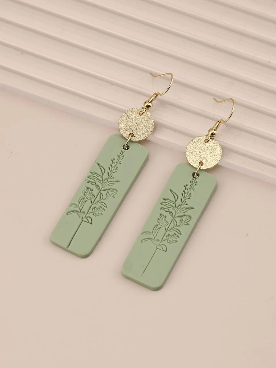 Floral Pattern Rectangle Drop Earrings | SHEIN USA