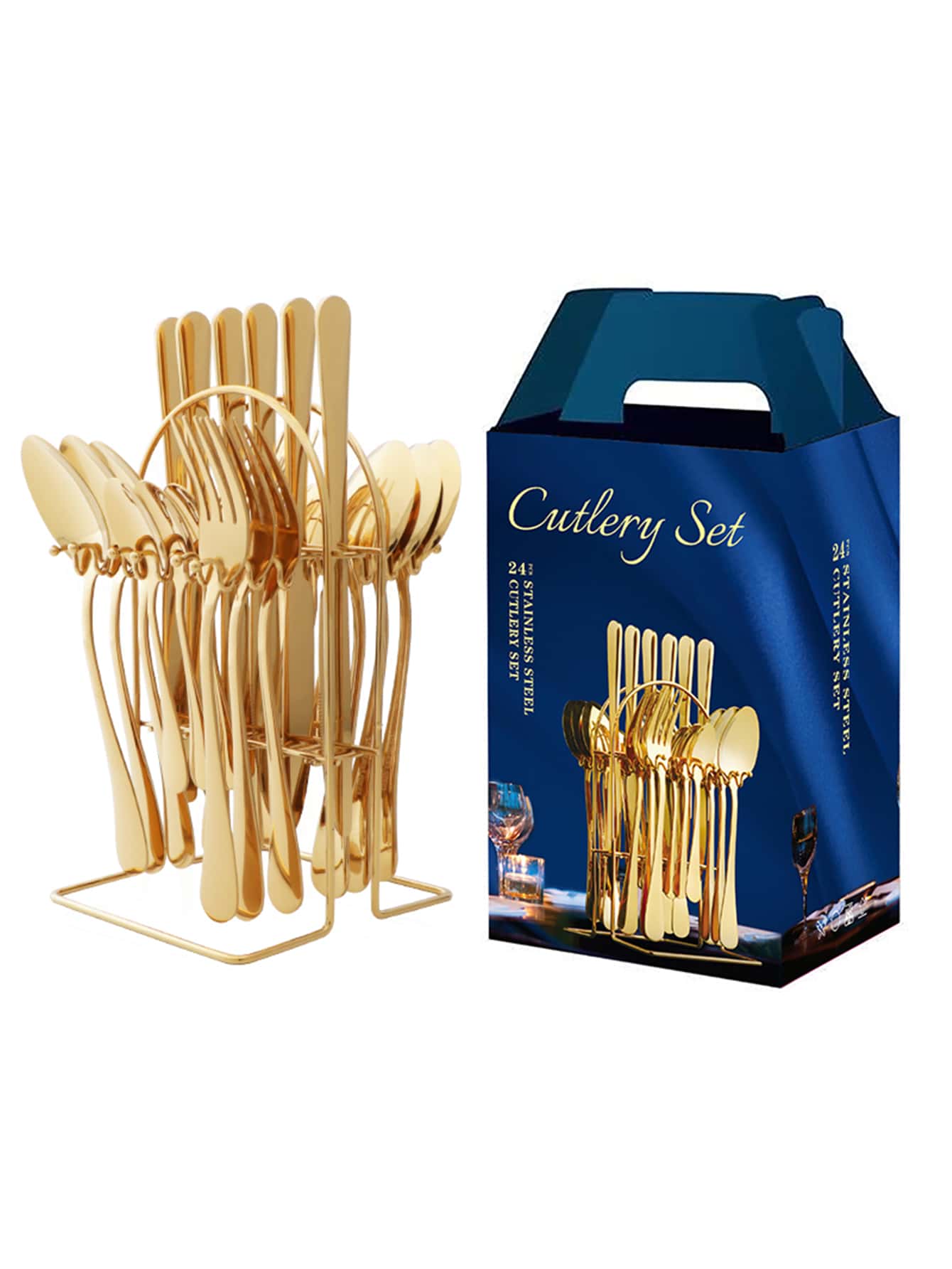 24pcs Stainless Steel Cutlery Set With Storage Rack,Stainless Steel ...