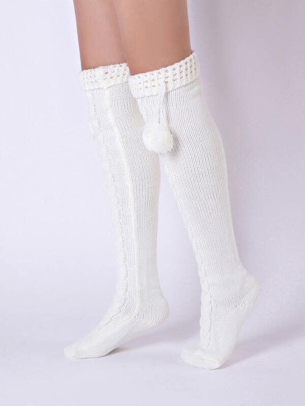 Pom Pom Decor Over The Knee Socks | SHEIN USA
