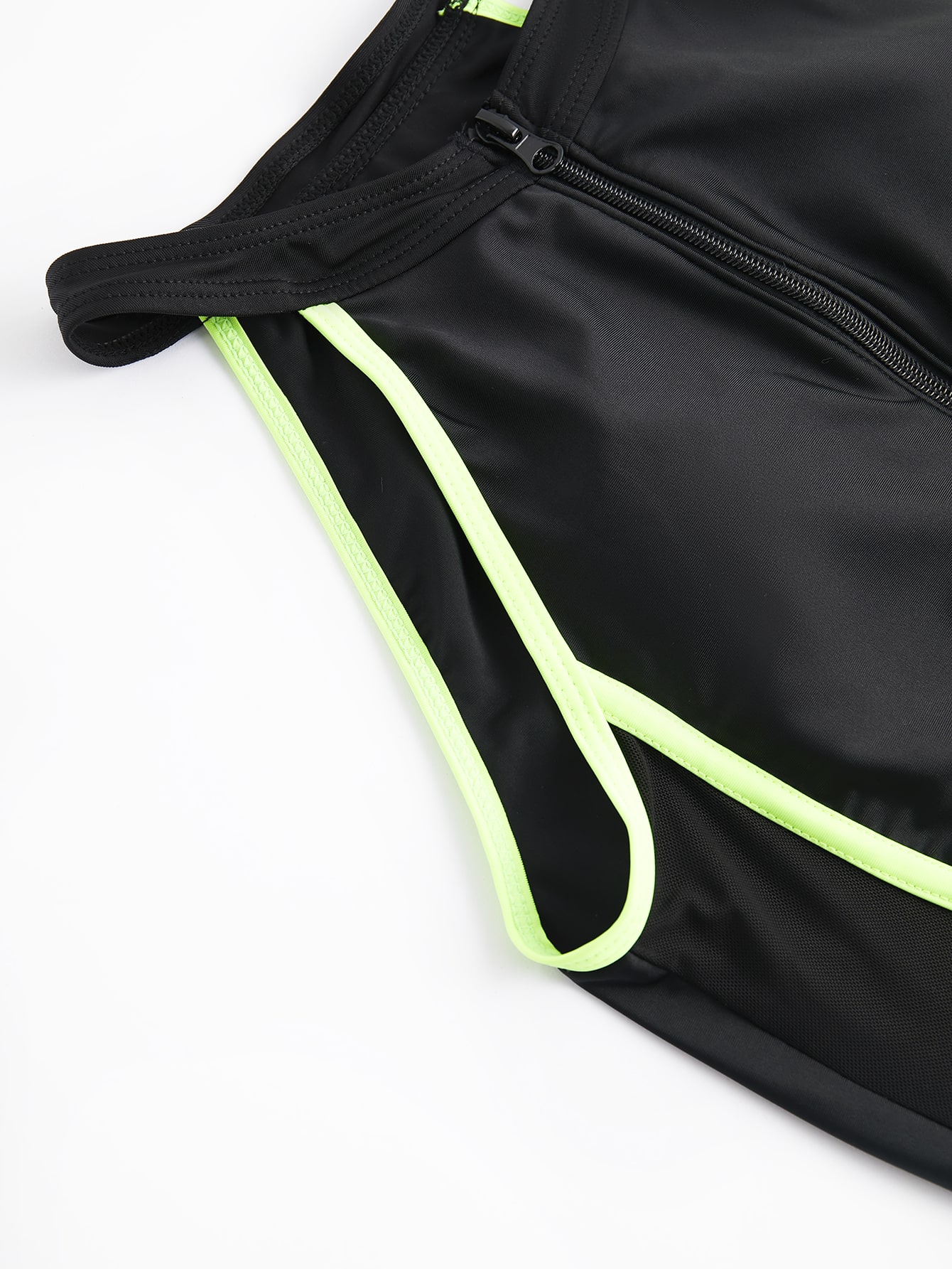 Bikinx Contrast Binding Half Zipper Mesh Panel One Piece Swimsuit ...