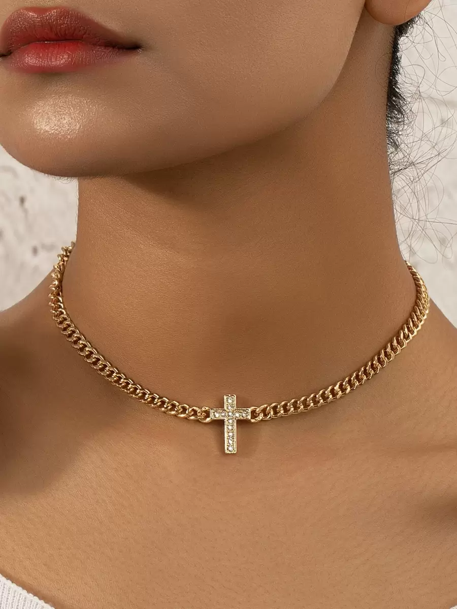 Rhinestone Cross Charm Necklace | SHEIN USA