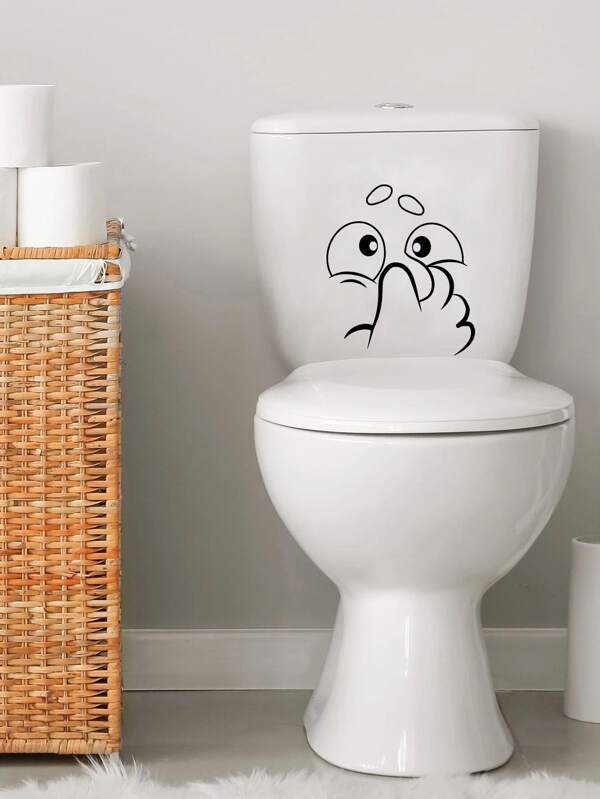 1pc Cartoon Graphic Toilet Lid Decal, Black PVC Self Adhesive Toilet ...