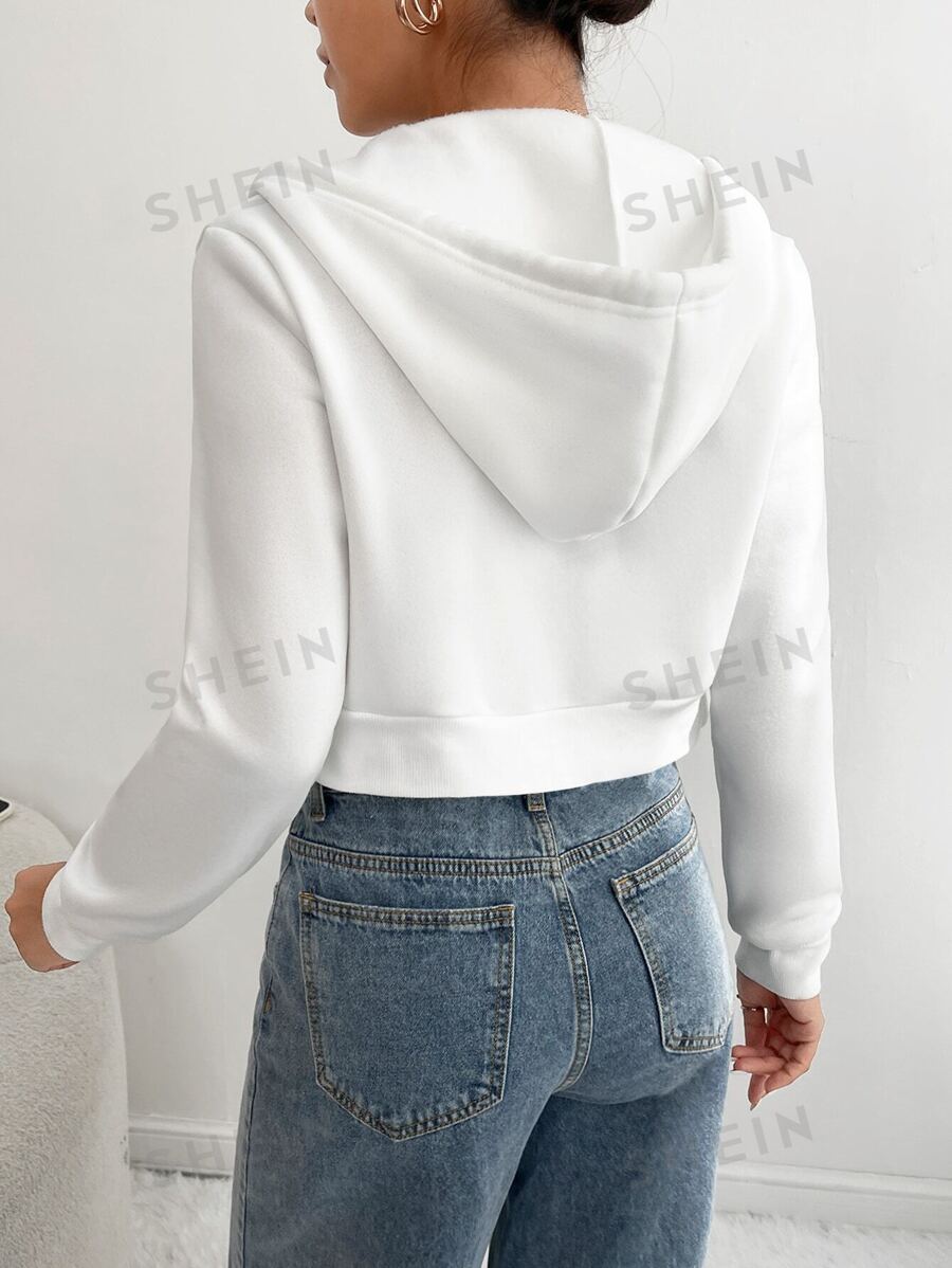 SHEIN PETITE Zip Up Crop Drawstring Hoodie | SHEIN USA