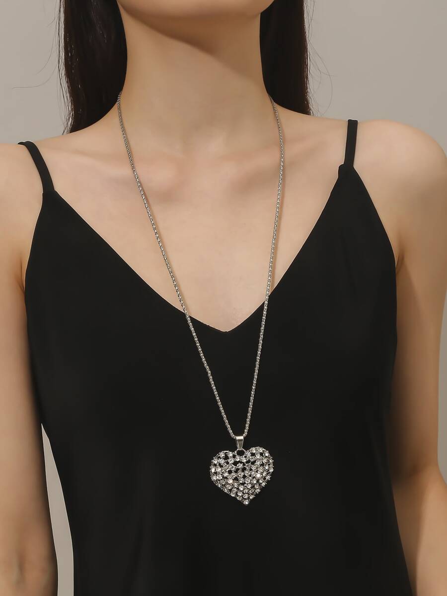 Rhinestone Heart Pendant Necklace Valentines | SHEIN USA