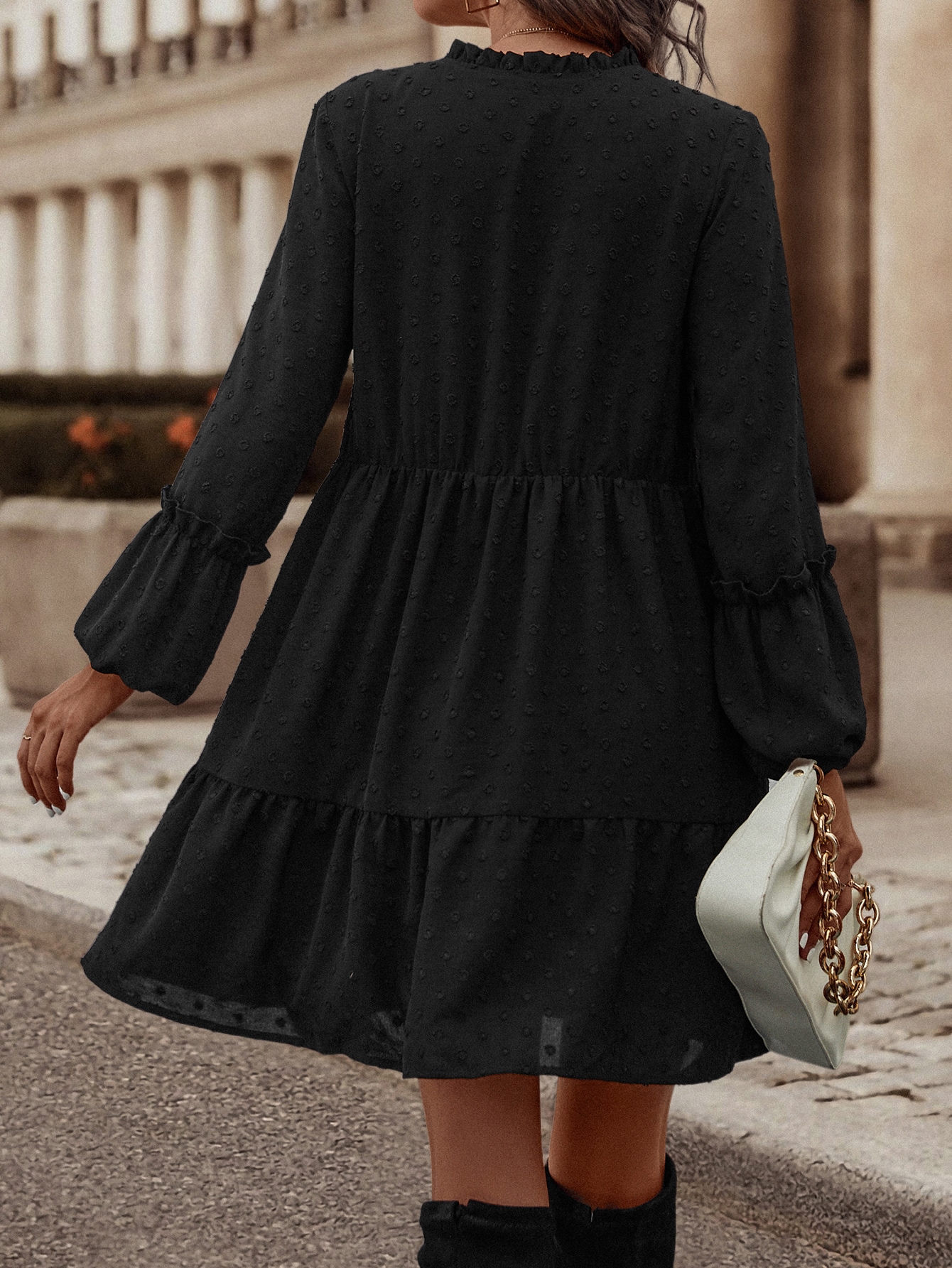 Shein Lune Swiss Dot Notched Neck Ruffle Hem Smock Dress Shein Eur