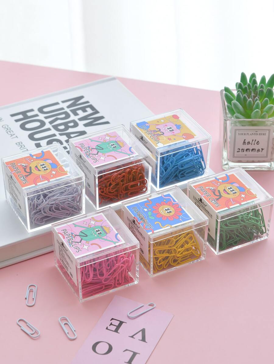 120pcs Random Color Paper Clip With Storage Box | SHEIN USA