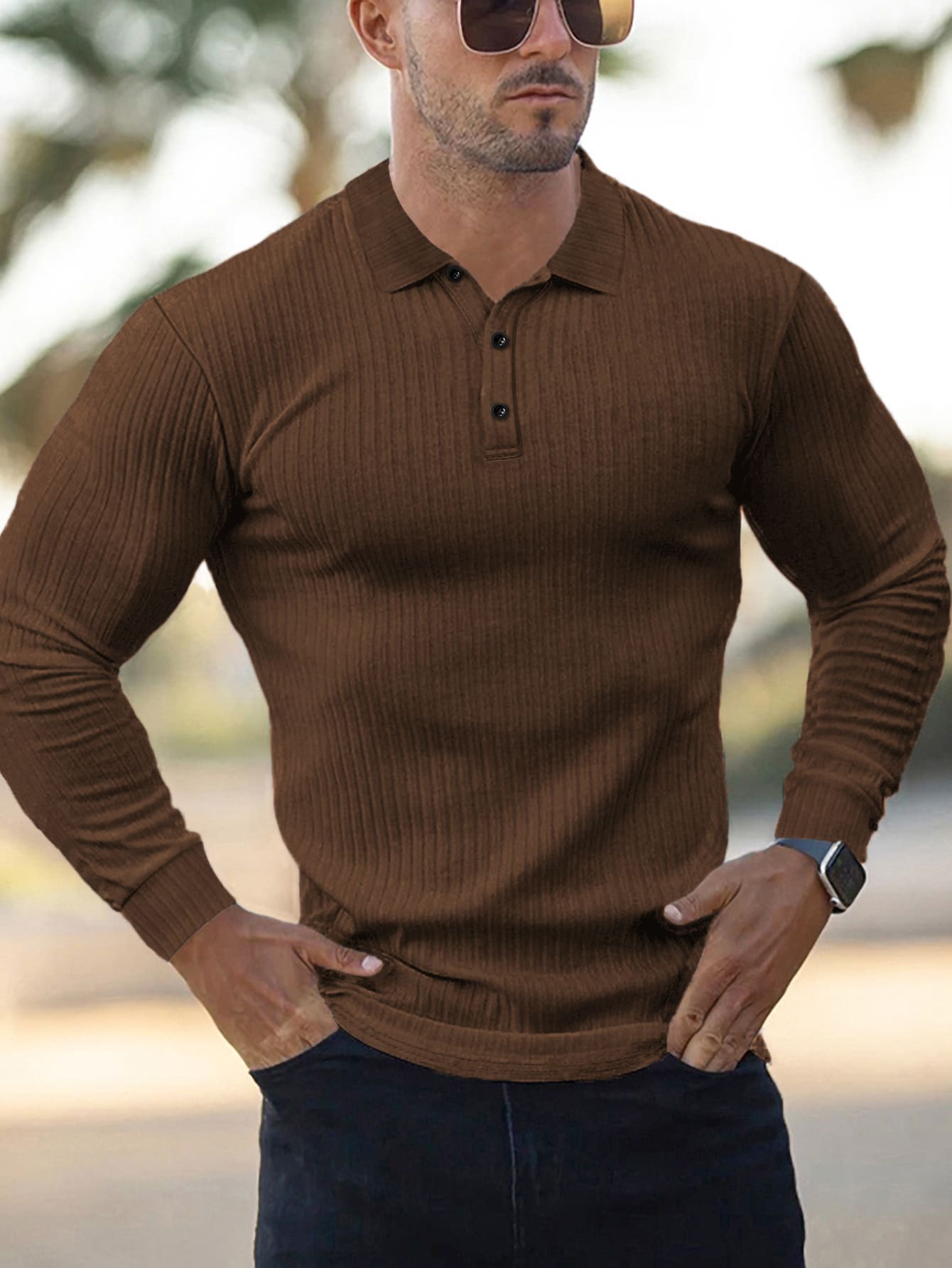 Manfinity Homme Men Solid Rib-knit Polo Shirt | SHEIN UK