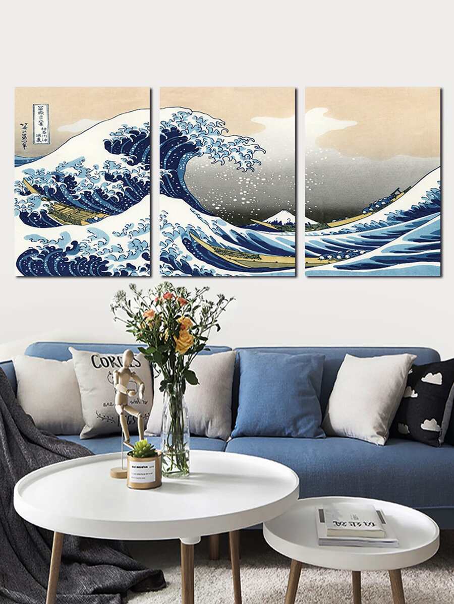 3 Pcs Removable Japanese Ukiyoe Wall Sticker Vinyl Decal Vintage Sea ...