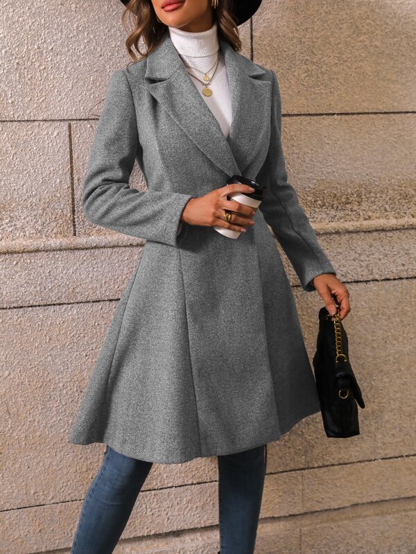 Shein Lune Lapel Collar Double Button Flared Hem Overcoat Shein Usa