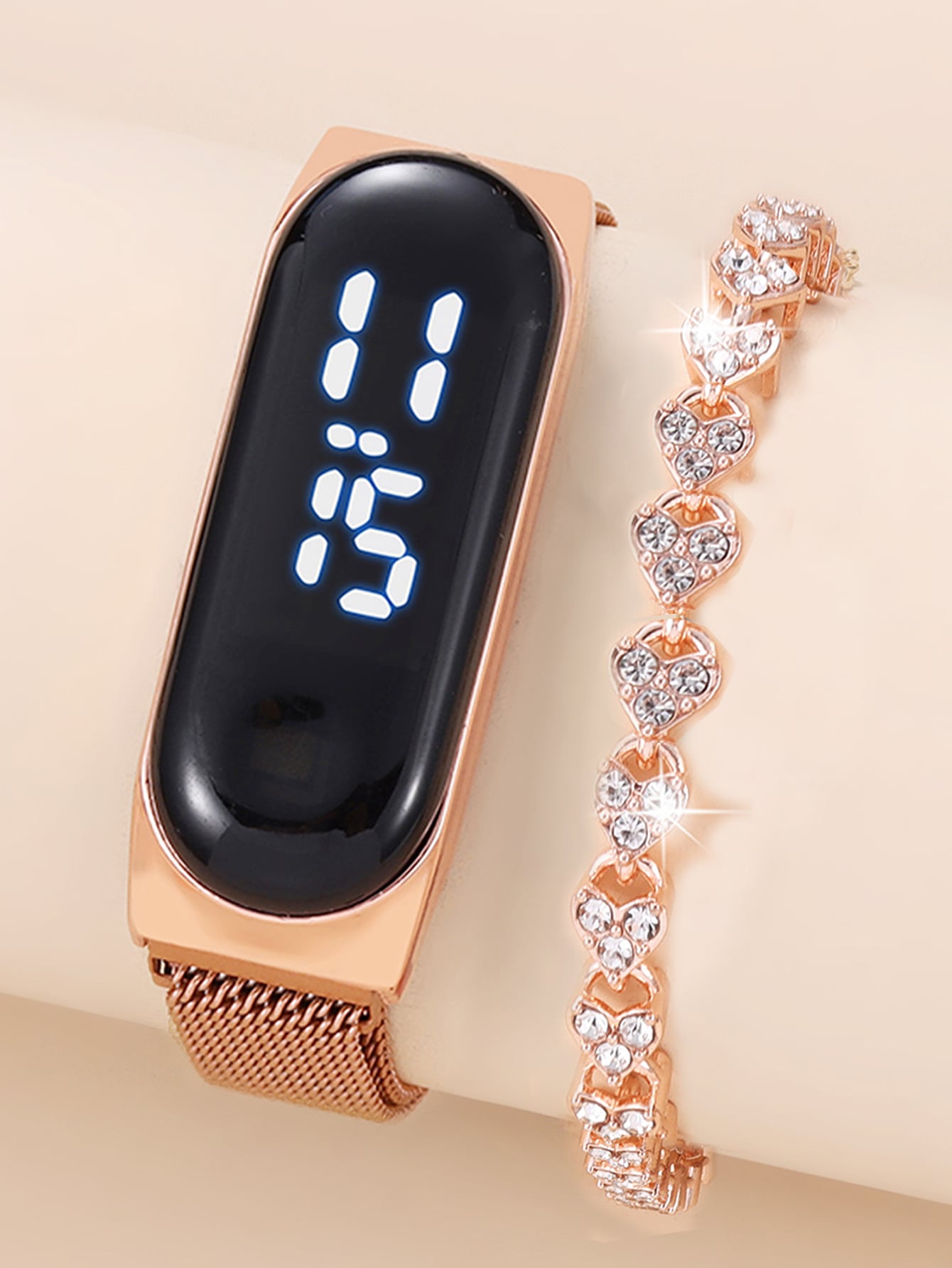 1pc Women Rose Gold Zinc Alloy Strap Fashion Round Dial Digital Watch ...