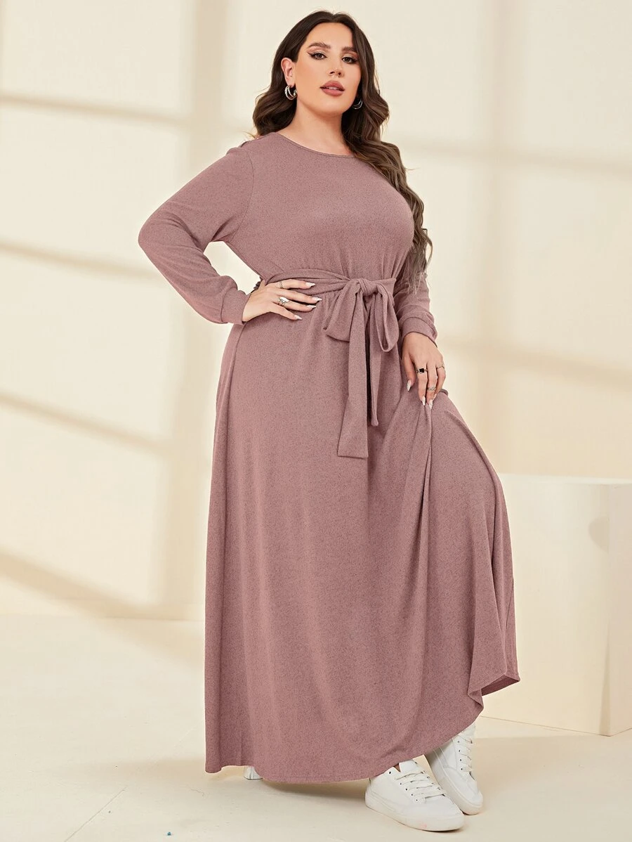 Mulvari Plus Solid Belted Dress | SHEIN USA