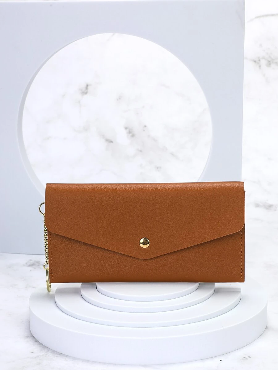 Snap Button Flap Long Wallet With Keyring | SHEIN USA