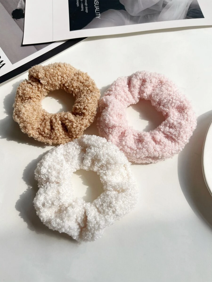 3pcs Solid Fuzzy Scrunchie | SHEIN USA