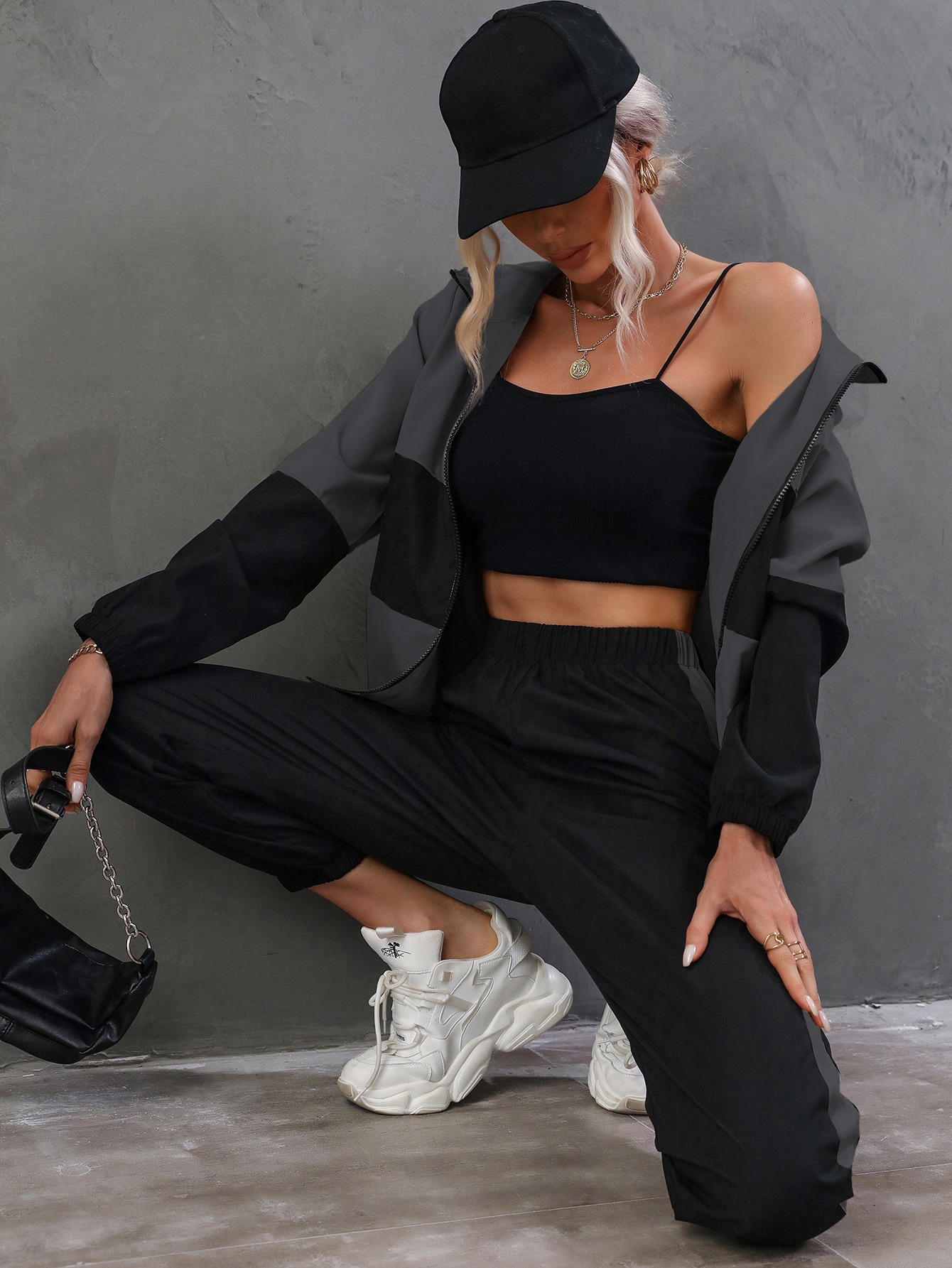 Two Tone Zip Up Hooded Jacket & Pants | SHEIN USA