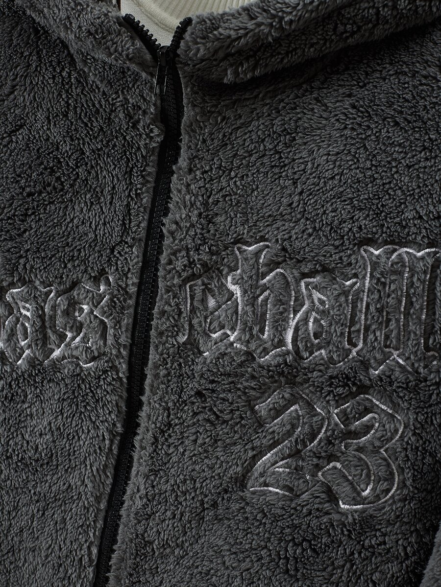 Manfinity Hypemode Men Letter Embroidery Hooded Teddy Jacket Without Jumper | SHEIN UK