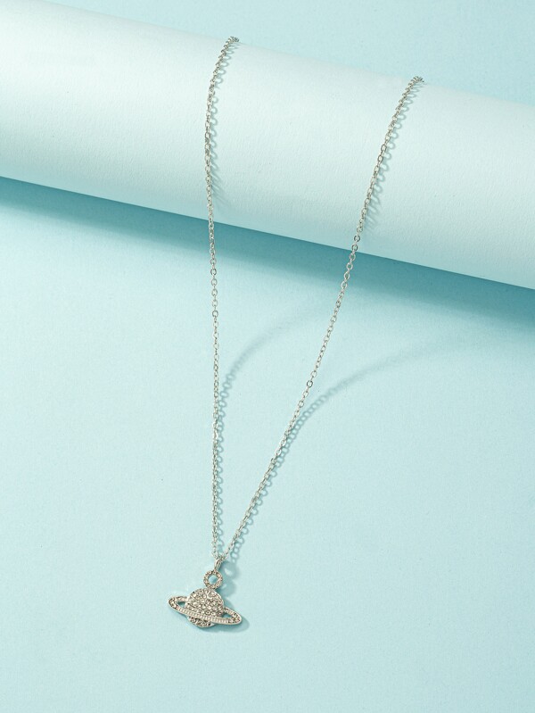 Rhinestone Planet Pendant Necklace | SHEIN UK