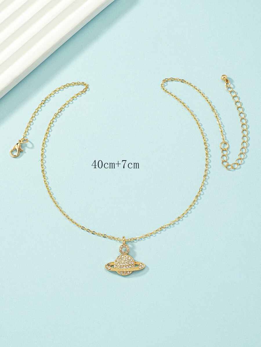 Rhinestone Planet Charm Necklace | SHEIN EUR