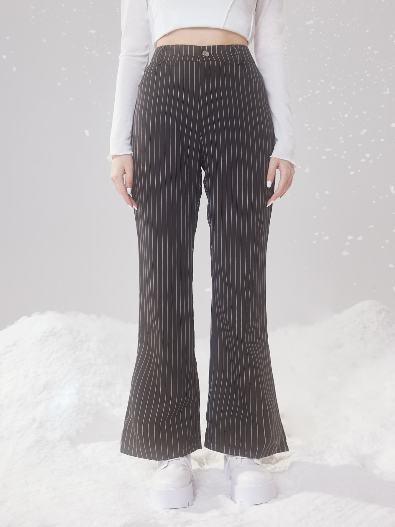 ROMWE Fairycore Striped Print Flare Leg Pants | SHEIN USA
