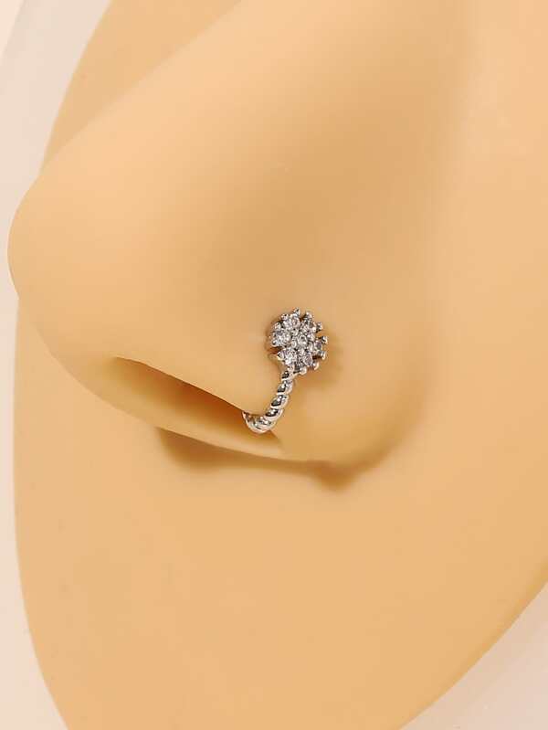 Cubic Zirconia Flower Decor Nose Cuff Copper Crystal Punk Non Piercing For Men And Women - Make ...