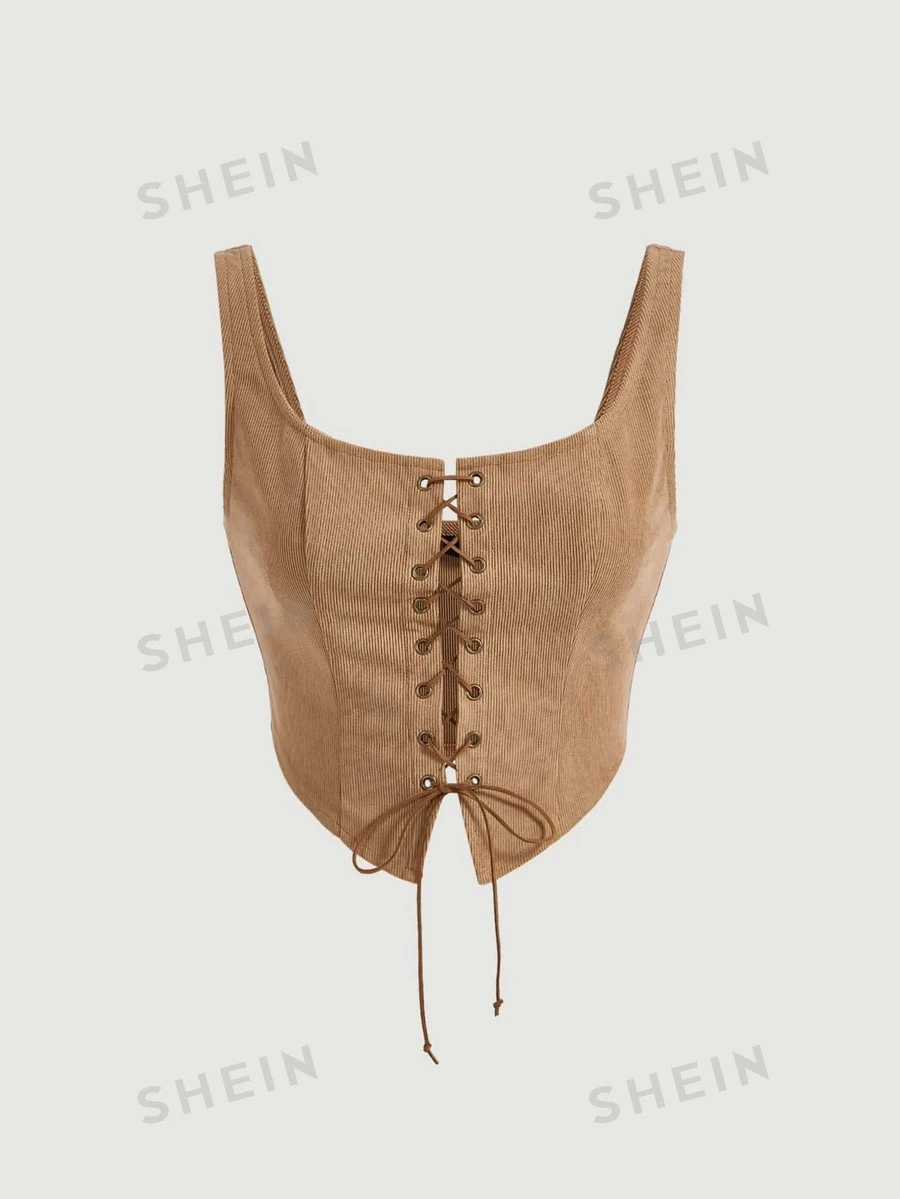 SHEIN MOD Lace Up Front Tank Top | SHEIN UK