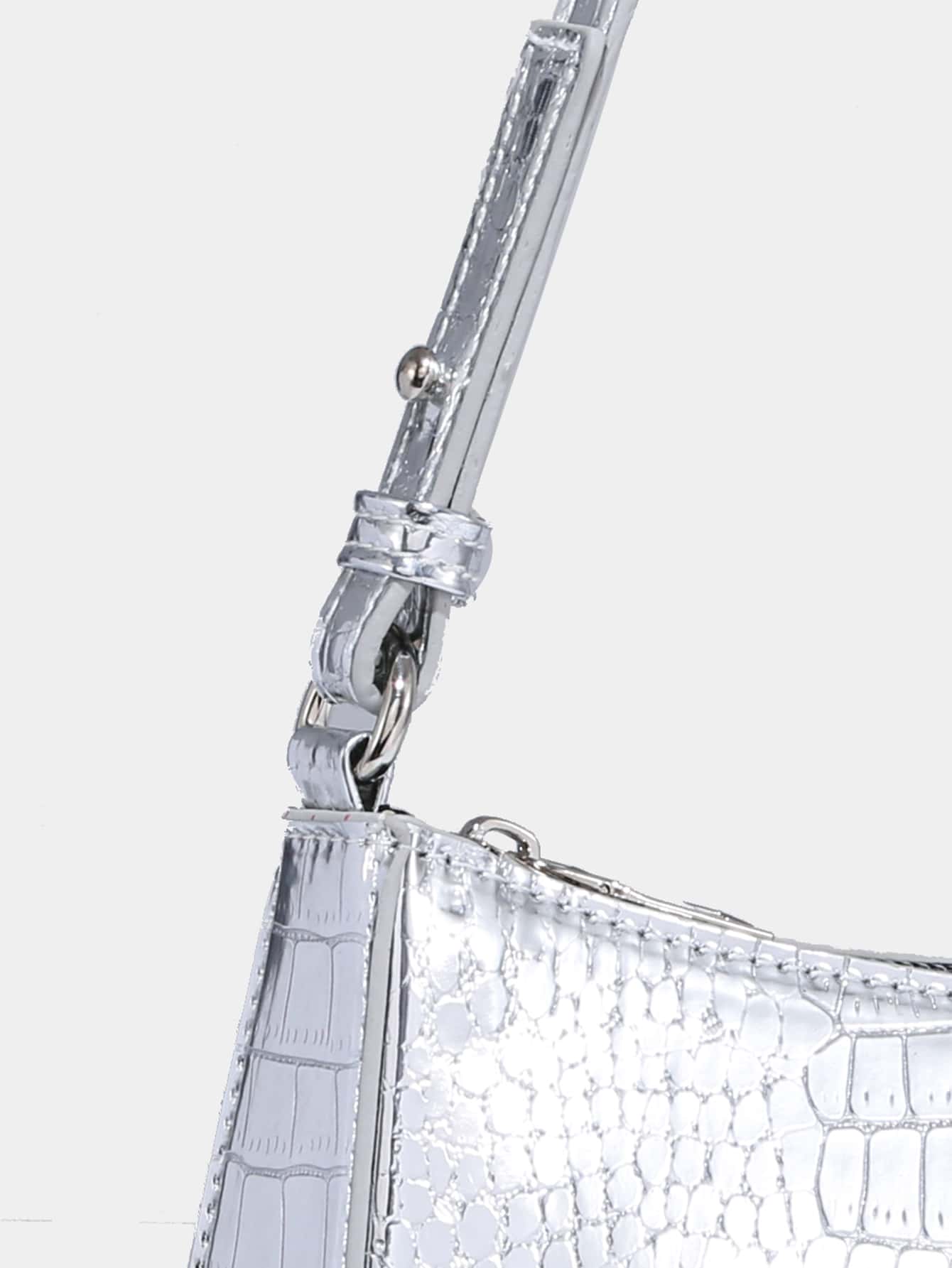 Metallic Crocodile Embossed Baguette Bag | SHEIN USA