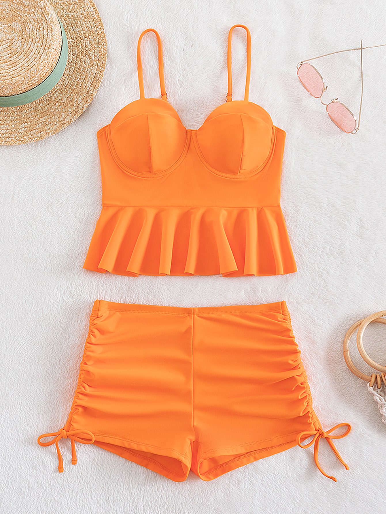Ruffle Hem Push Up Shorts Bikini Swimsuit | SHEIN USA