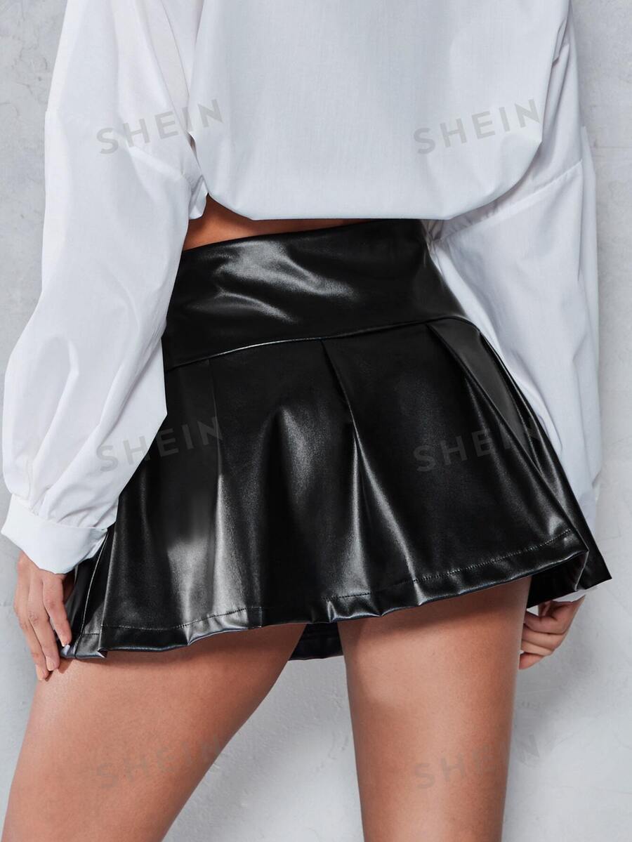 SHEIN BAE High Waist Pleated PU Leather Skirt | SHEIN UK