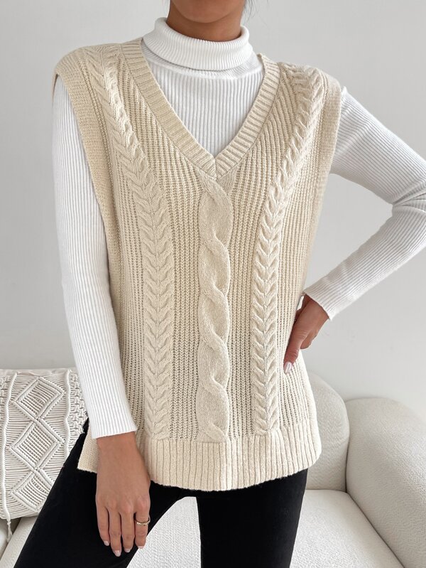 Shein Ezwear 1pc Cable Knit Split Hem Sweater Vest Shein Uk