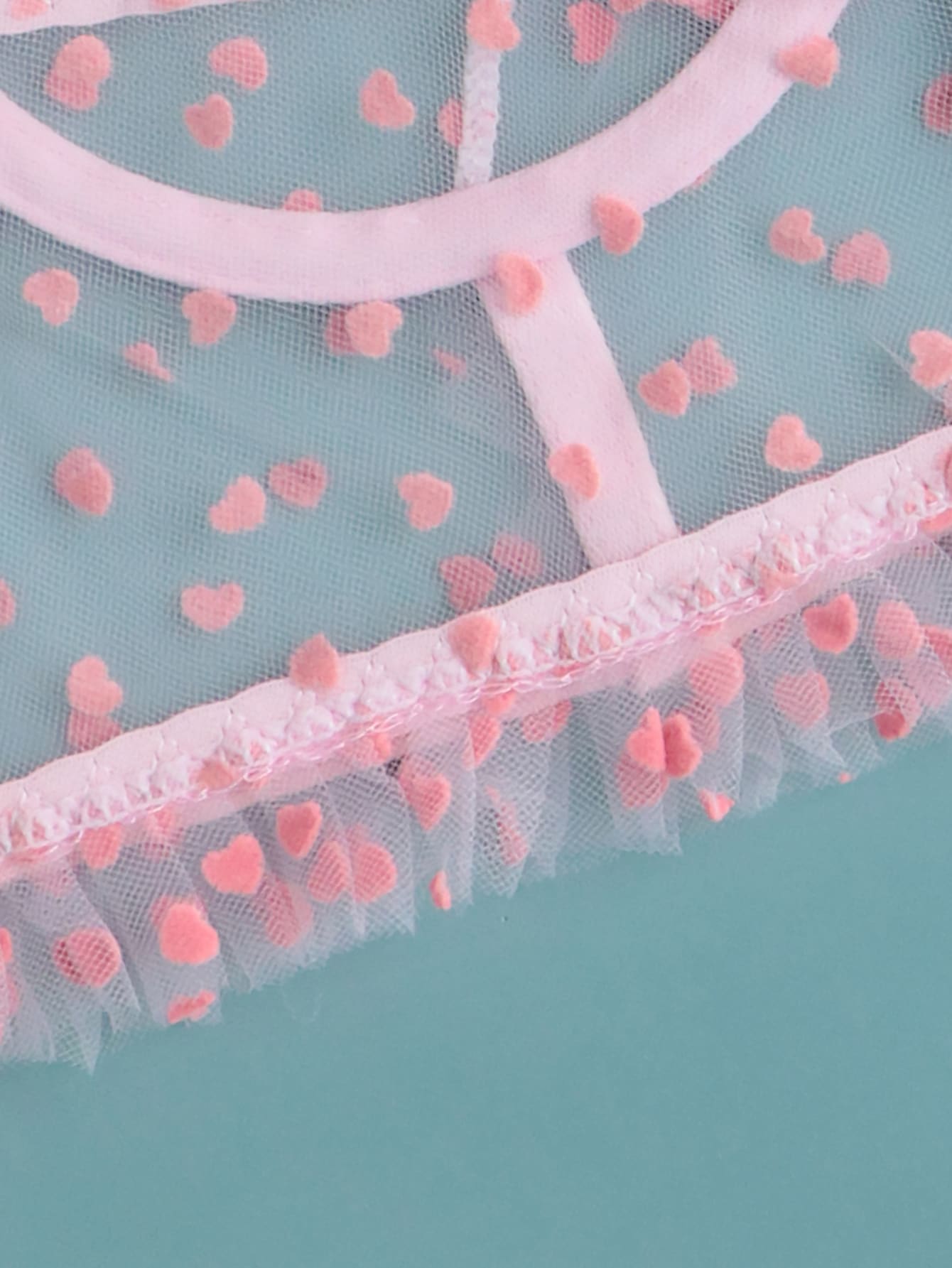 Heart Print Mesh Frill Trim Underwire Bra | SHEIN USA