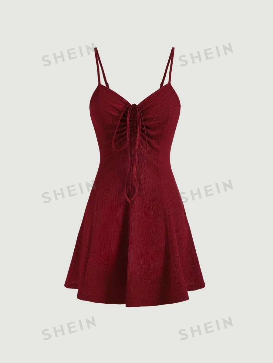 SHEIN MOD Solid Drawstring Front Cami Dress | SHEIN UK