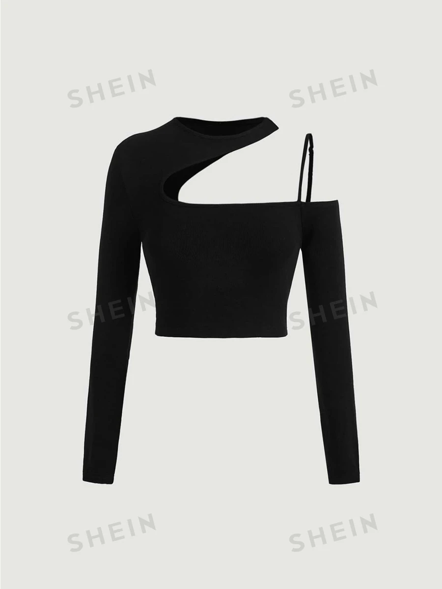 Shein Mod Camiseta Gola Assimétrica Oco Frontal Shein Brasil