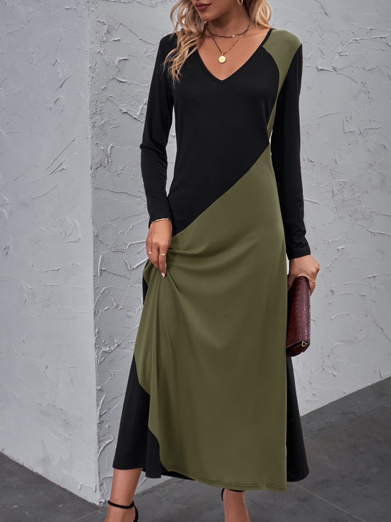 SHEIN LUNE Colour Block V Neck Tee Dress | SHEIN UK