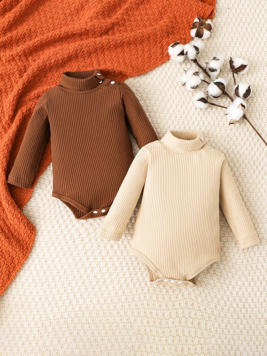 SHEIN Newborn Baby Boy 2pcs Ribbed Knit Turtle Neck Bodysuit | SHEIN USA