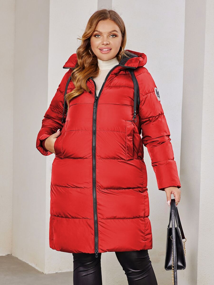Astrid Plus Zip Pocket Hooded Puffer Coat | SHEIN USA