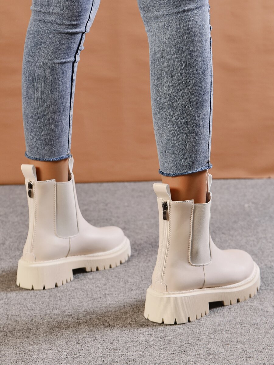 Women's Solid Colored Chelsea Boots In Beige With Synthetic Leather ...