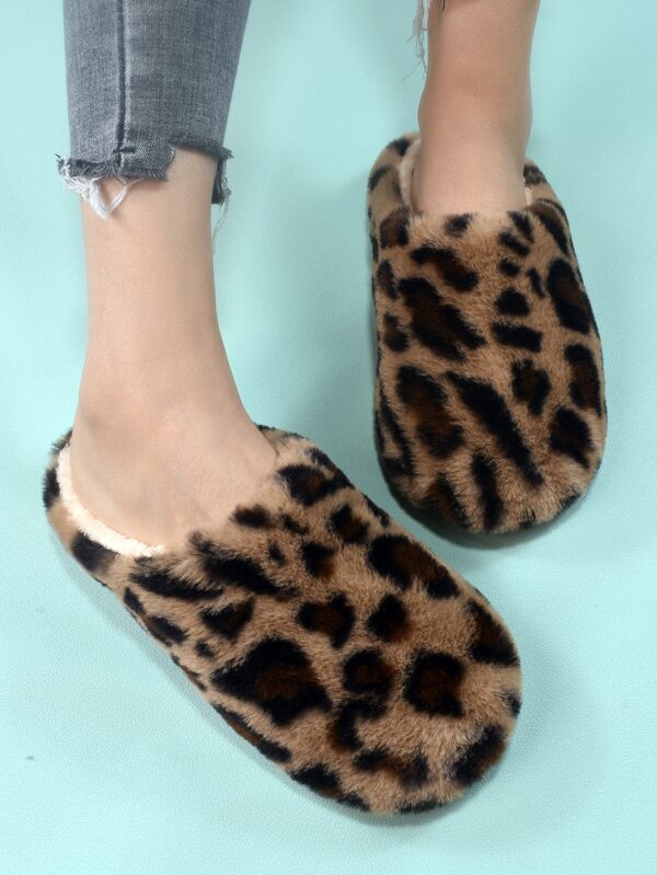 Leopard Pattern Fluffy Bedroom Slippers | SHEIN UK