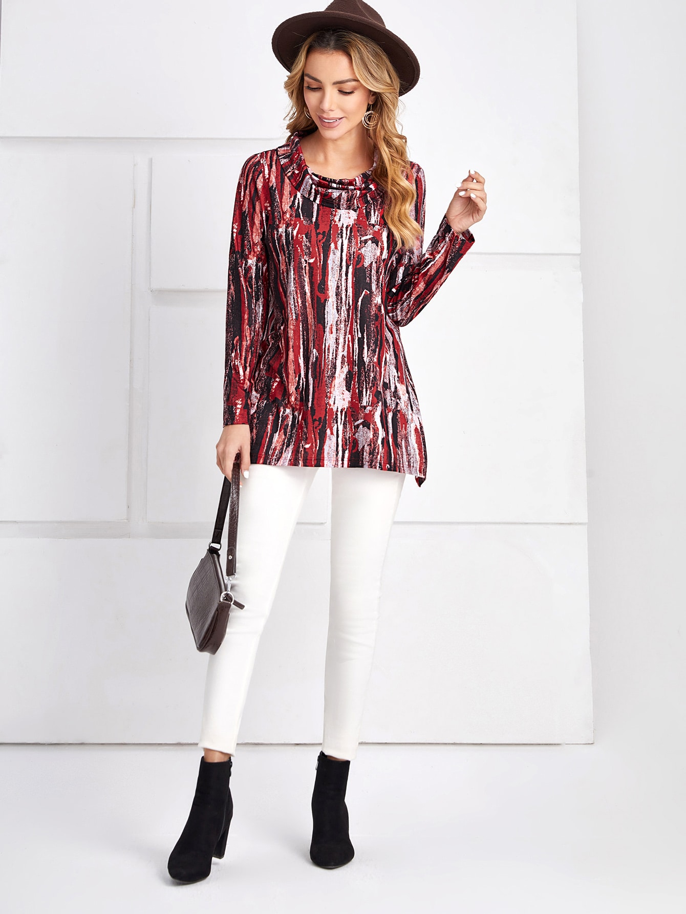 EMERY ROSE Allover Print Cowl Neck Tee | SHEIN USA