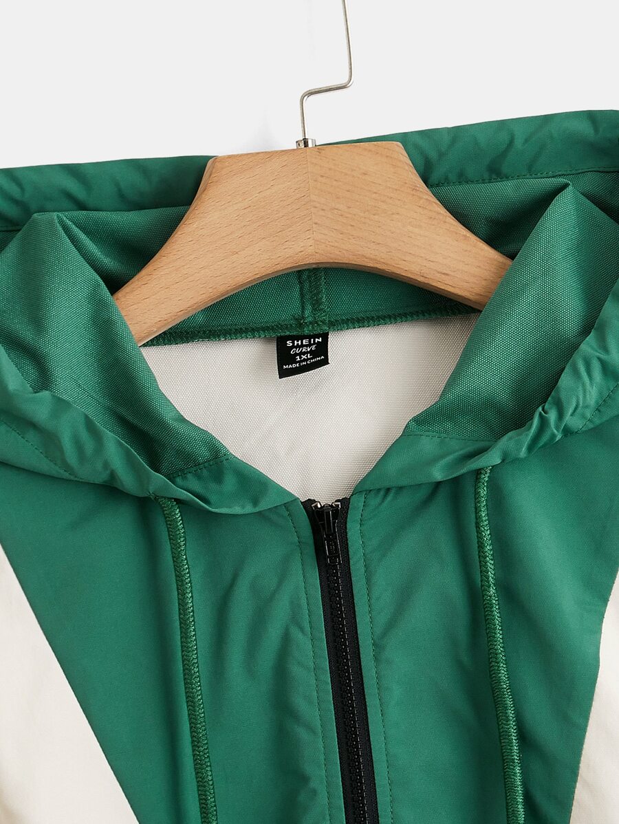 SHEIN EZwear Plus Colourblock Drawstring Hem Hooded Jacket | SHEIN UK
