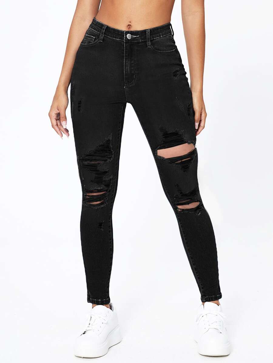 Moustache Effect Ripped Skinny Jeans | SHEIN USA