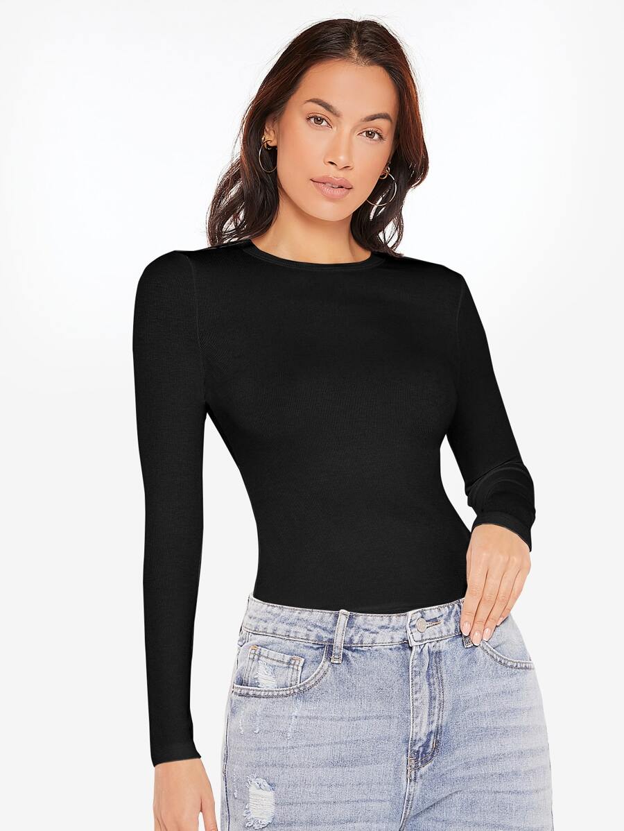 SHEIN BASICS Rib-knit Solid Tee | SHEIN USA