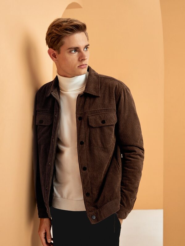 SHEIN Men Flap Pocket Corduroy Jacket | SHEIN USA