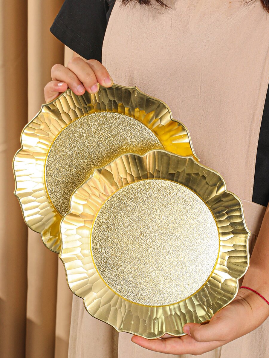 1pc Lotus Leaf Design Plate, Gold Creative Petal Plate For Dining Room ...