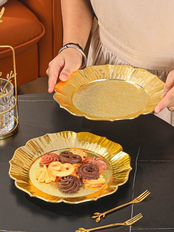 1pc Lotus Leaf Design Plate, Gold Creative Petal Plate For Dining Room ...