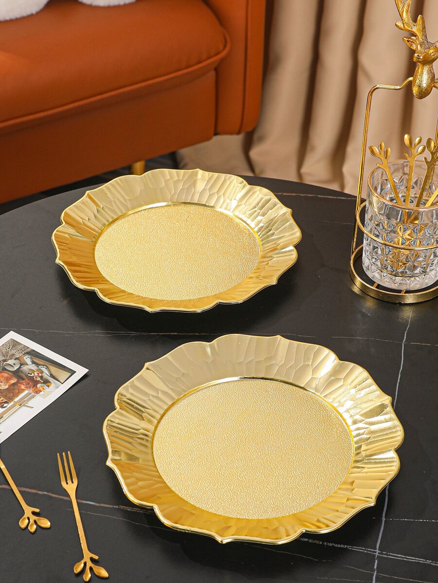 1pc Lotus Leaf Design Plate, Gold Creative Petal Plate For Dining Room ...