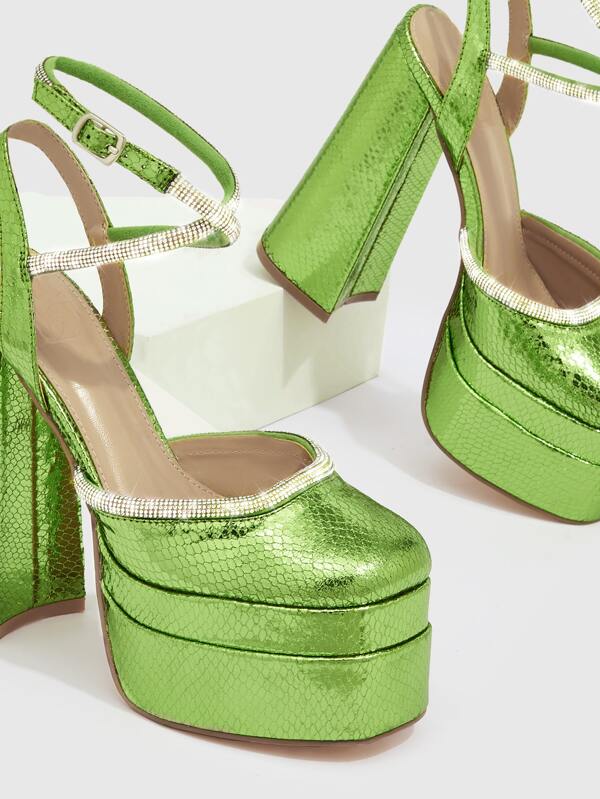 CUCCOO Baddie Collection Metallic Snakeskin Embossed Rhinestone Decor ...